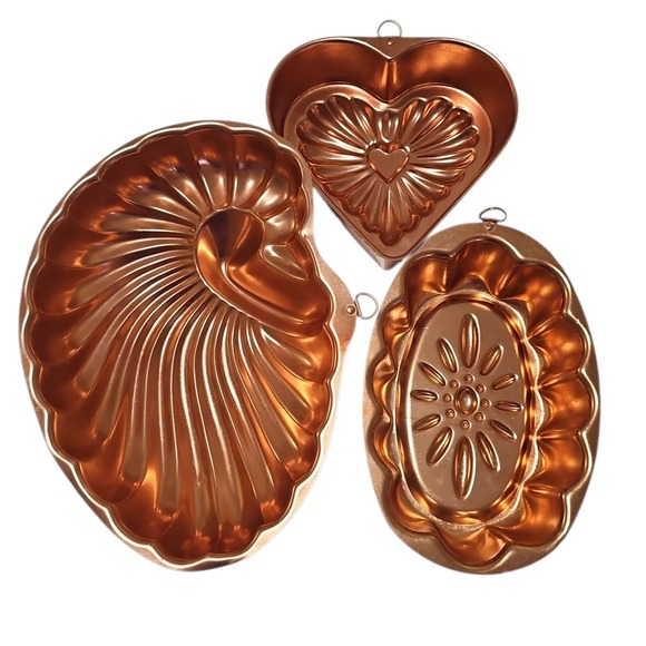 Kitchen | Vintage 8s Copper Jello Molds Set Of 3 Heart Shell Wall ...